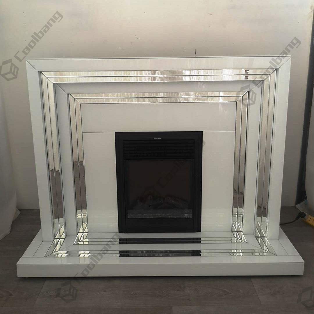 Luxury Mirrored venetian crushed diamond crystal MDF led fireplace surround