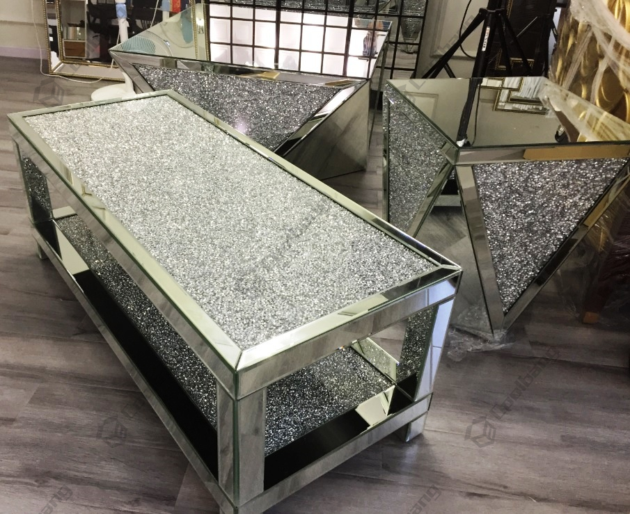 Modern luxury sparkle crushed glass diamond coffee table
