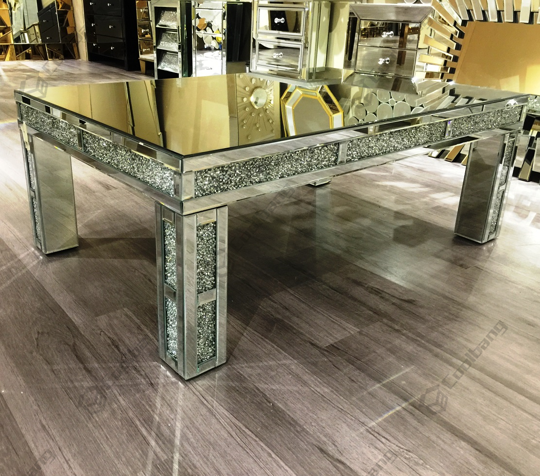 Modern luxury sparkle crushed glass diamond coffee table